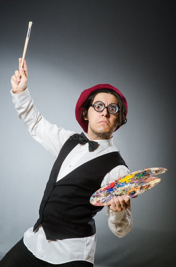 Funny Artist in Dark Studio Stock Photo - Image of education, angry ...