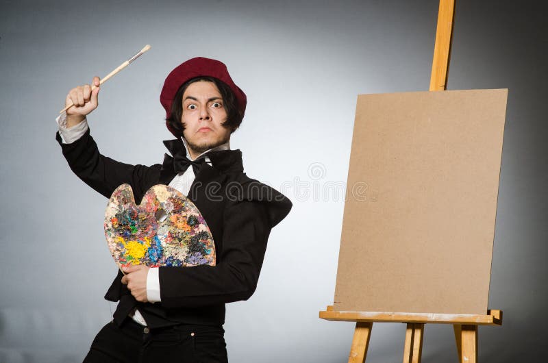 The Funny Artist in Dark Studio Stock Image - Image of inspiration ...