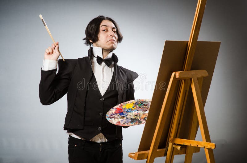 The Funny Artist in Dark Studio Stock Image - Image of design, angry ...