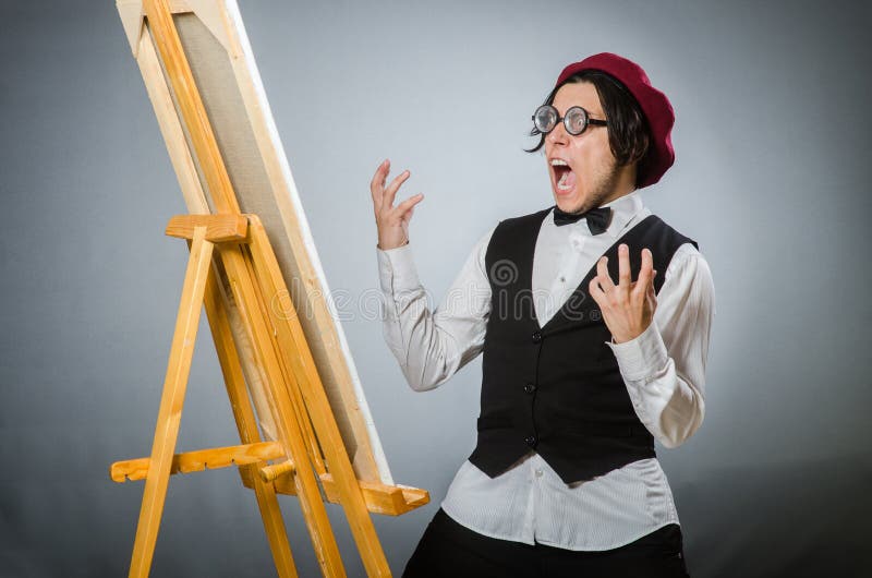 The Funny Artist in Dark Studio Stock Image - Image of funny, artist ...