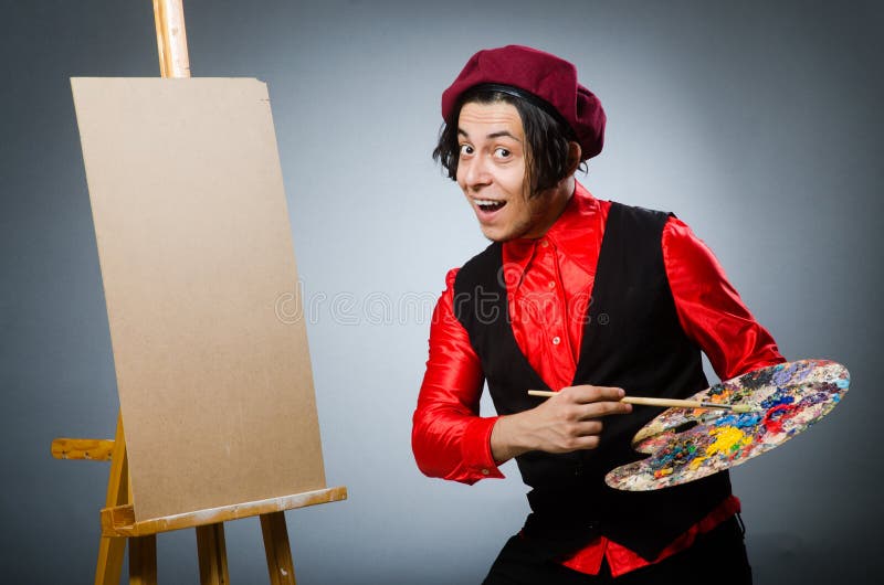 The Funny Artist in Dark Studio Stock Photo - Image of hobby ...