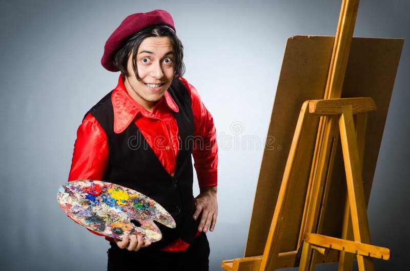 The Funny Artist in Dark Studio Stock Photo - Image of education, paint ...