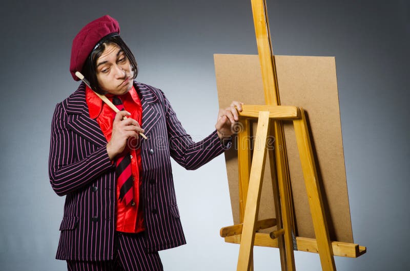 The Funny Artist with His Artwork Stock Photo - Image of painting ...