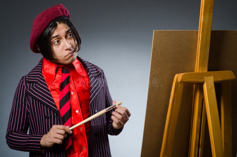 The Funny Artist with His Artwork Stock Image - Image of occupation ...