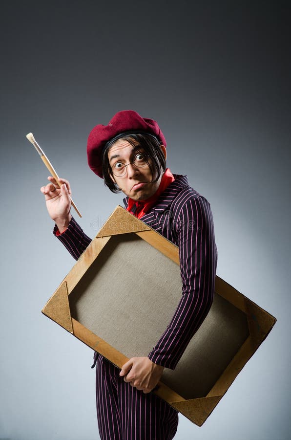 The Funny Artist with His Artwork Stock Image - Image of painting, draw ...
