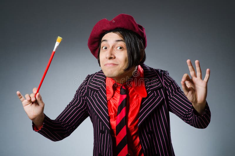 Funny Artist with His Artwork Stock Photo - Image of artist, palette ...