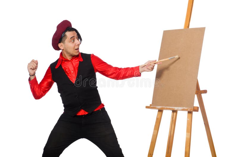 Funny Artist Isolated on White Stock Photo - Image of humor, painter ...