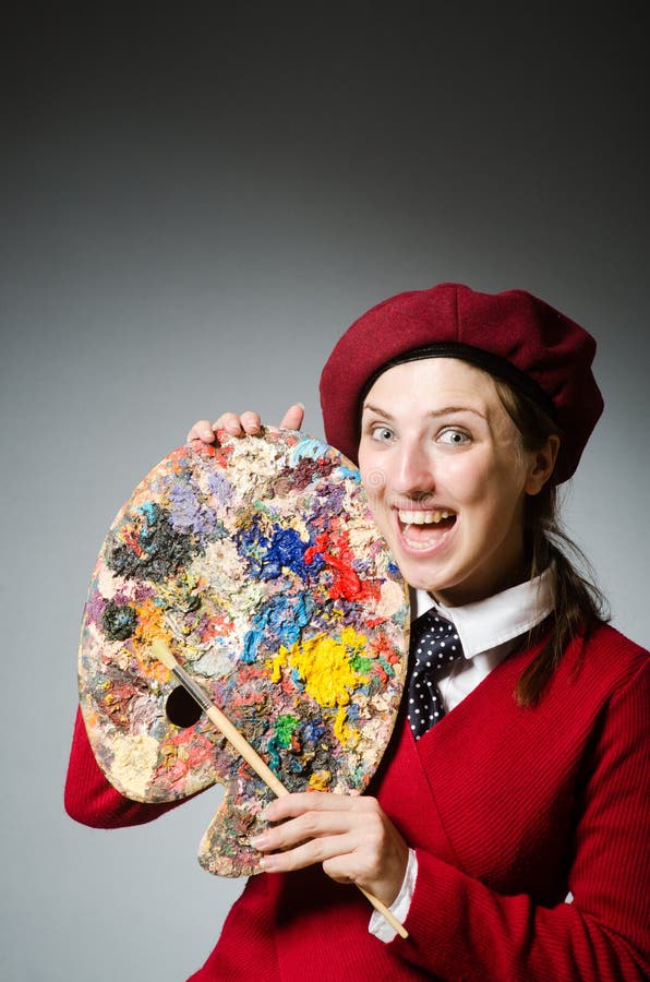 The Funny Artist Working in the Studio Stock Image - Image of frame ...