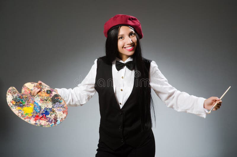 The Funny Artist Working in the Studio Stock Photo - Image of artistic ...