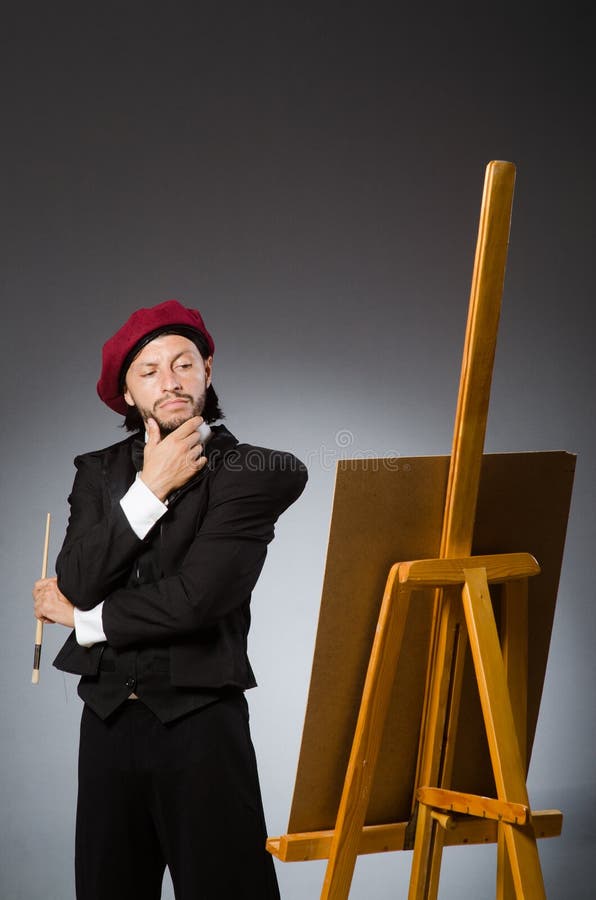 The Funny Artist Working in the Studio Stock Photo - Image of ...