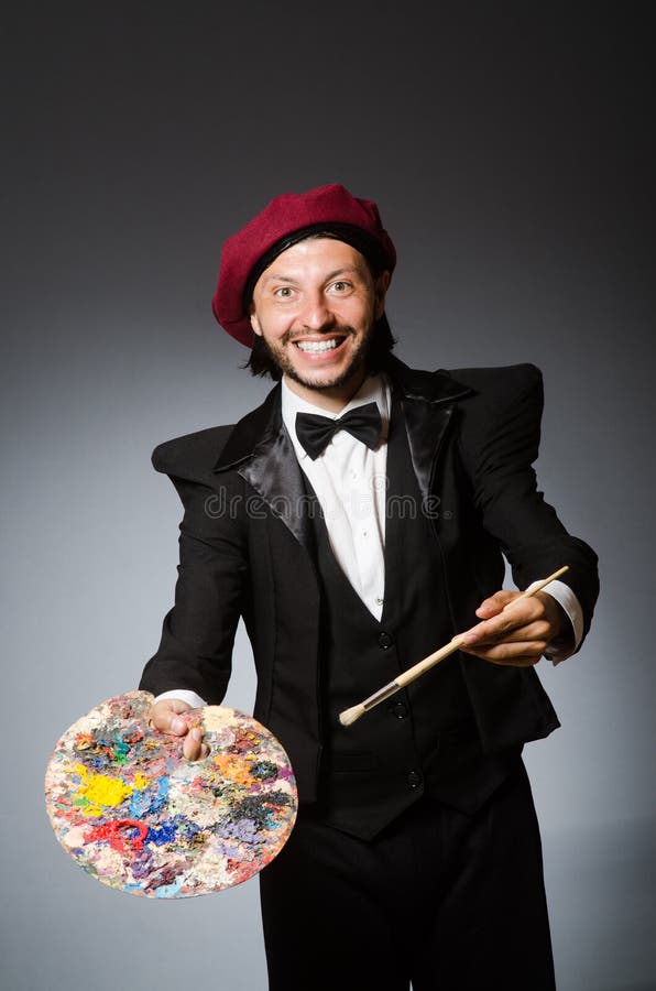 The Funny Artist Working in the Studio Stock Image - Image of humor ...