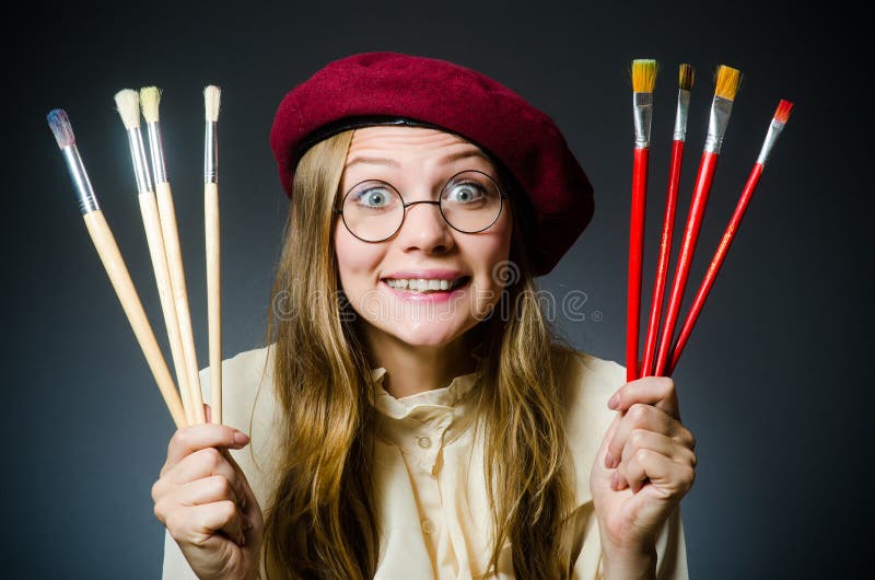 The Funny Artist Working in the Studio Stock Image - Image of painter ...