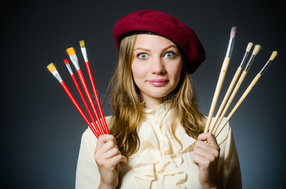 The Funny Artist Working in the Studio Stock Photo - Image of ...