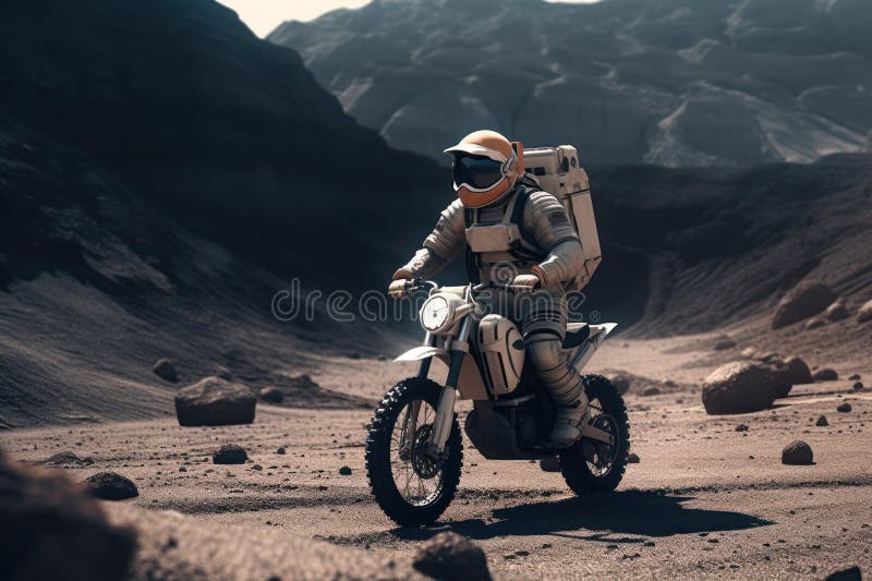 Funny Astronaut on Bike on Moon Planet Generative Ai Stock Illustration ...