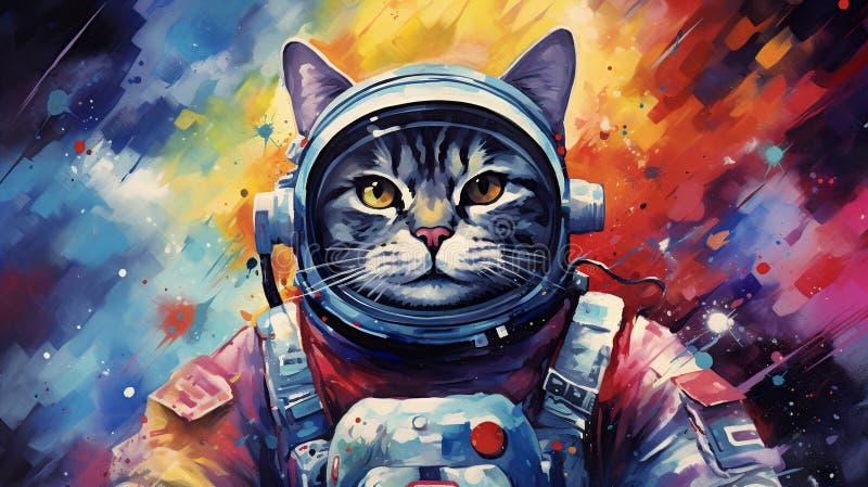 Funny Astronaut Cat In Space Suit Fun Kitty In Spacesuit Flying In Cosmos Stock Illustration