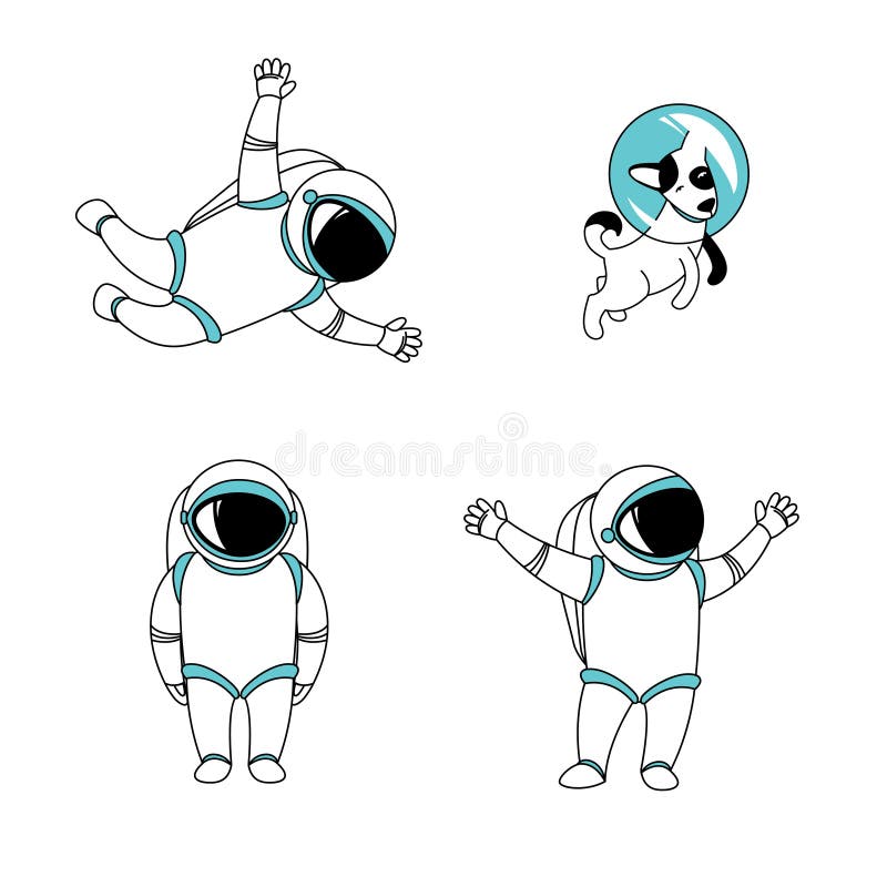 Funny Astronaut Spaceman Characters Exploring Outer Space Stock Vector ...