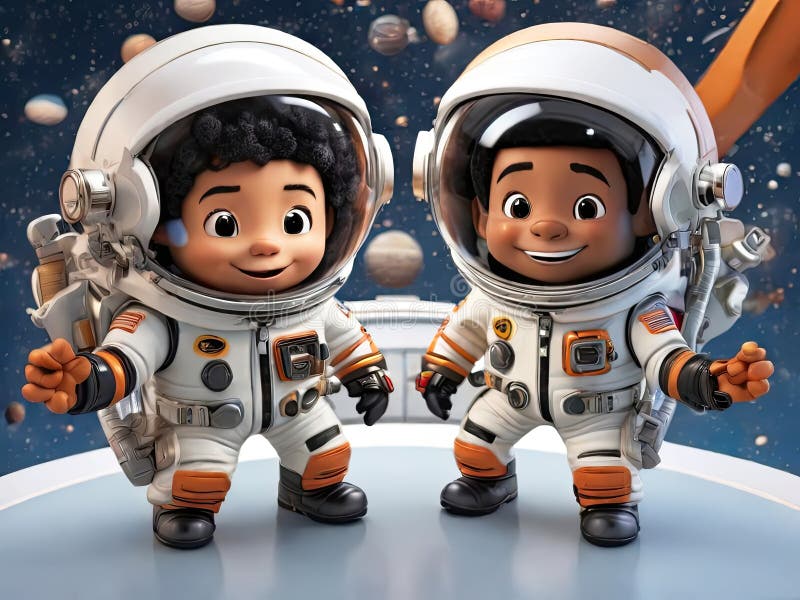 Funny astronauts in space stock image. Image of scene - 310199047