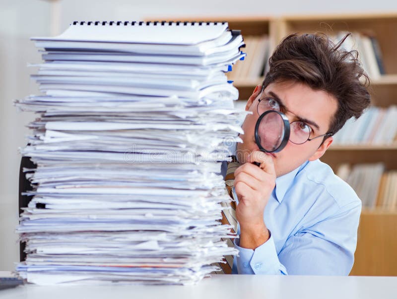 Funny Auditor Checking Reports with Magnifying Glass Stock Image ...