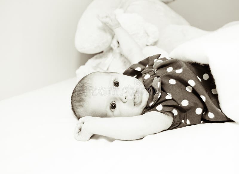 Funny baby stock image. Image of stare, bare, knit, polka - 23935041