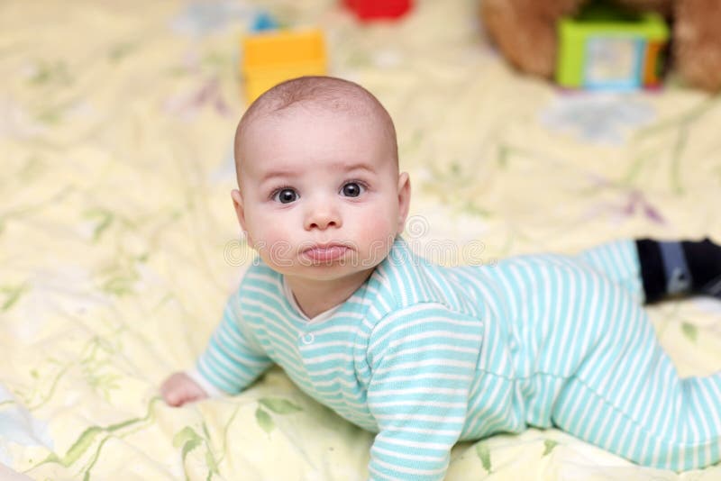 Thoughtful baby stock image. Image of newborn, head, month - 61655467