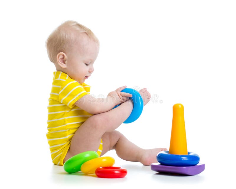 Funny Baby Boy Playing with Colorful Toy Stock Photo - Image of floor ...