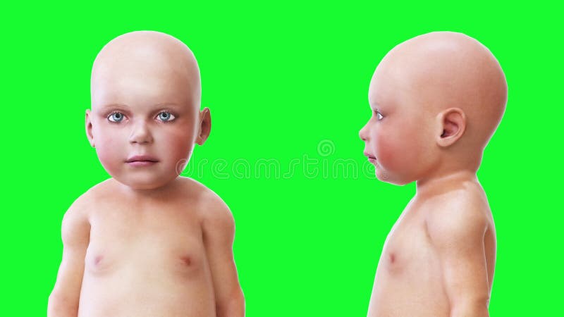 Funny Baby, Children. Green Screen 3d Rendering. Stock Illustration ...
