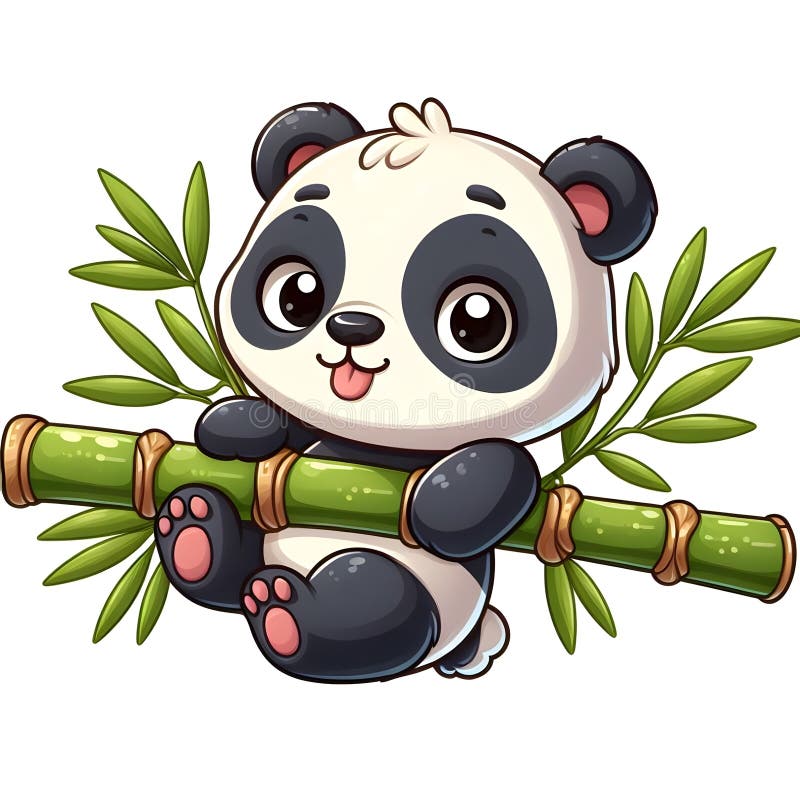 Funny Baby Panda Hanging on a Bamboo Tree Stock Illustration ...