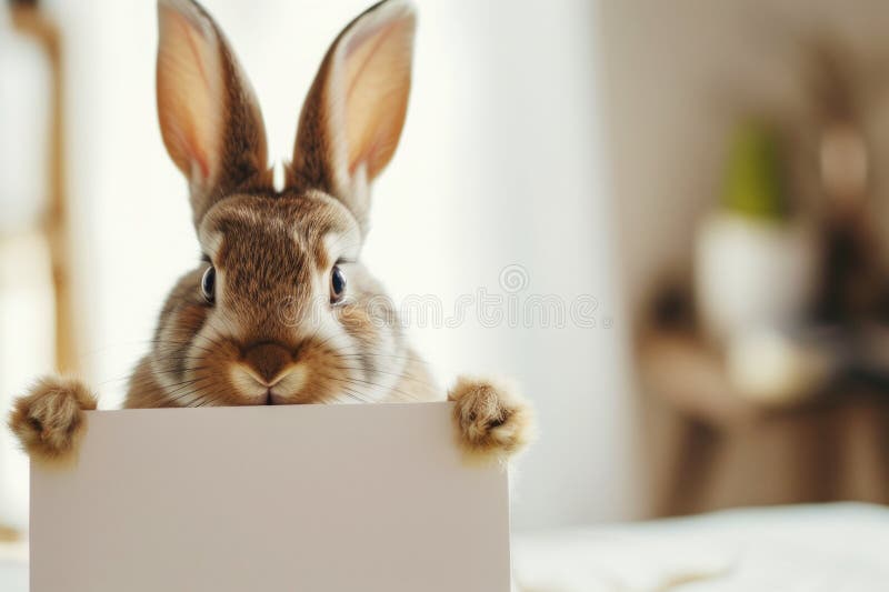Funny Baby Rabbit Holding a Blank Poster. Copy Space for Your Text ...