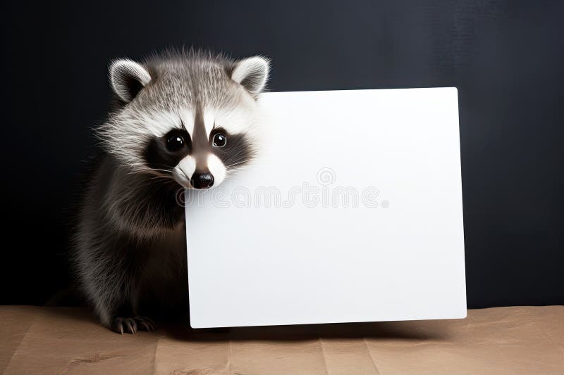 Funny Baby Raccon Holding a Blank Poster. Copy Space for Your Text ...
