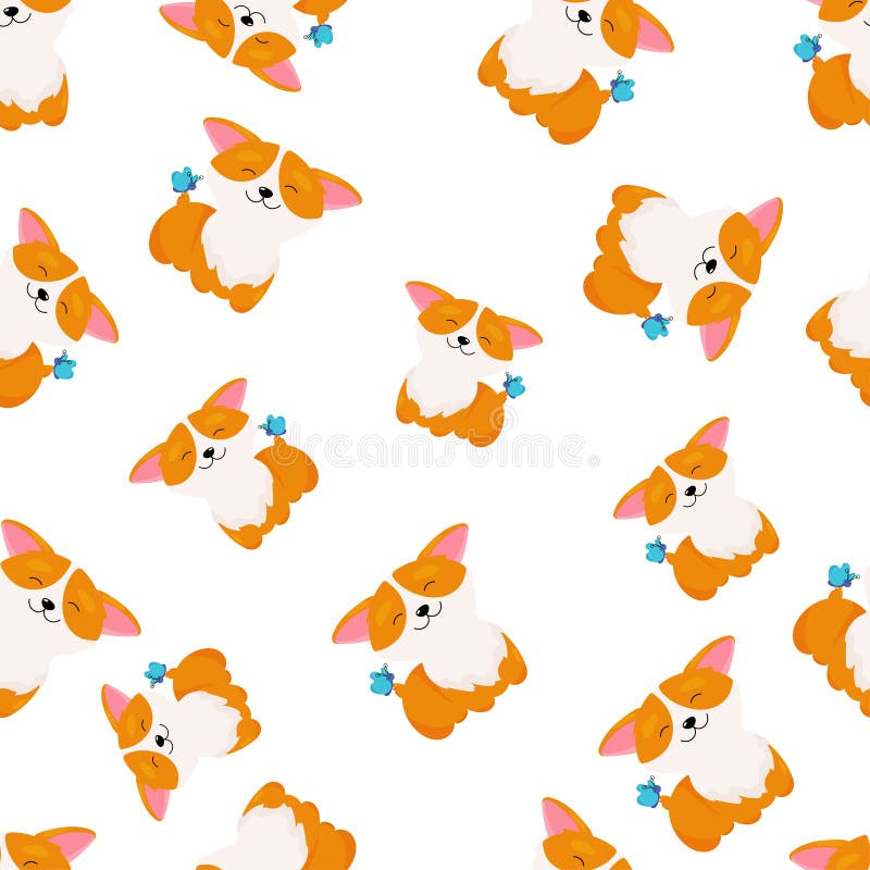 Funny Background with Corgi. Corgi Seamless Pattern Stock Vector ...