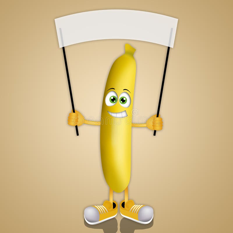 Funny Banana with Signboard Stock Illustration - Illustration of ...