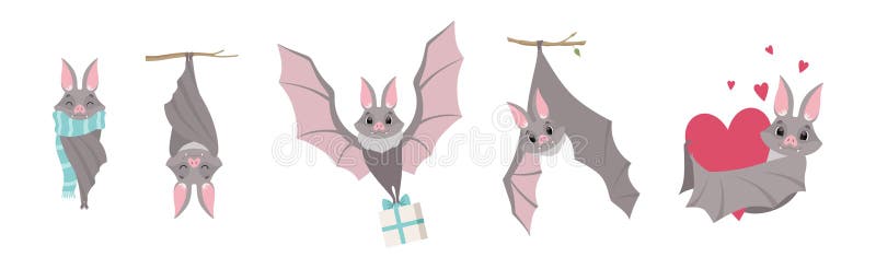 Funny Bat Flying Character with Fangs and Wing Vector Set Stock ...