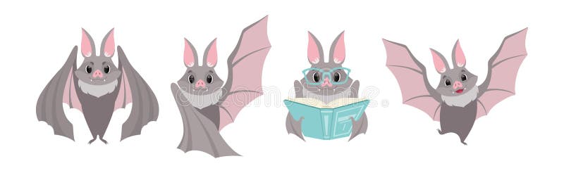 Funny Bat Flying Character with Fangs and Wing Vector Set Stock Vector ...