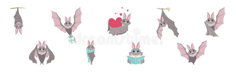 Funny Bat Flying Character with Fangs and Wing Vector Set Stock Vector ...