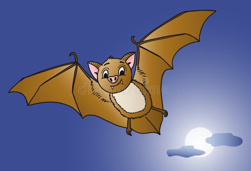 Funny Bat Flying at Full Moon Halloween Night Stock Illustration ...