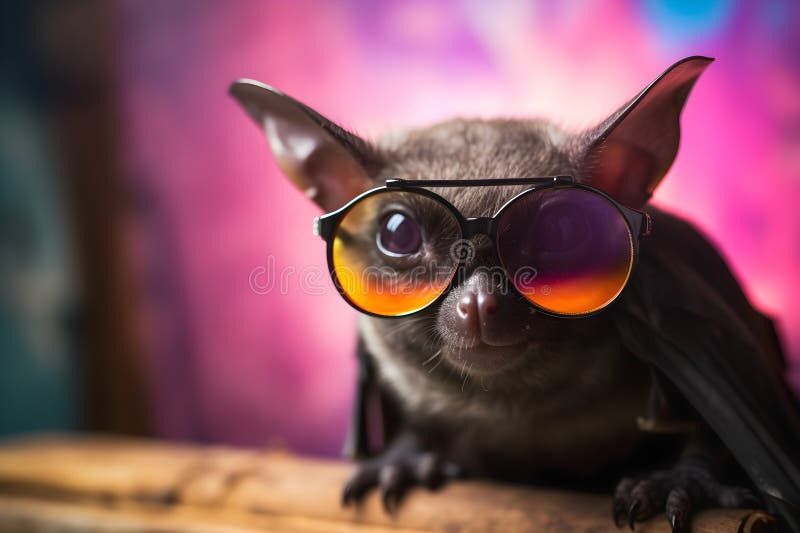 Funny Bat Wearing Sunglasses in Studio with a Colorful and Bright ...