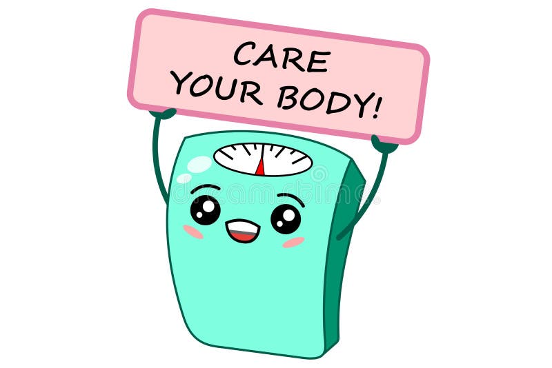Funny Bathroom Kawaii Scale Mascot Character Mental Healthy Concept No