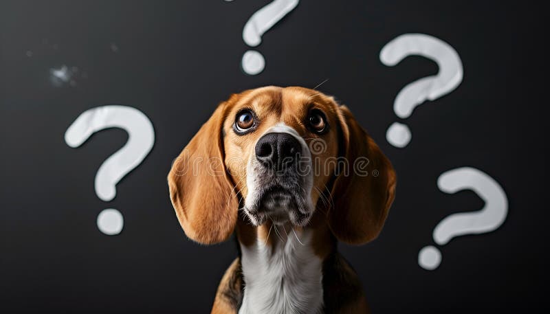 Funny Beagle Dog and Question Marks on Black Background Stock Image ...