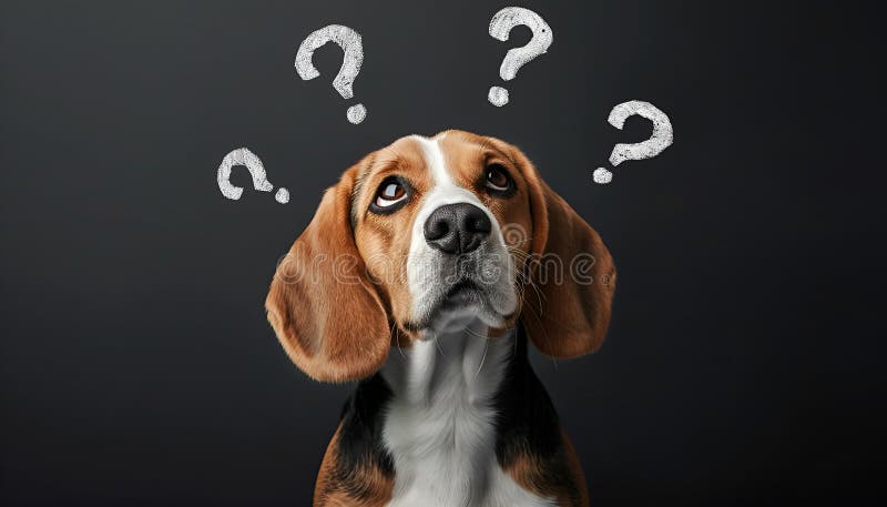 Funny Beagle Dog and Question Marks on Black Background Stock Photo - Image of animal, nature ...