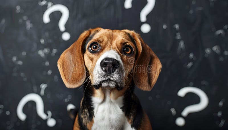 Funny Beagle Dog and Question Marks on Black Background Stock Image - Image of funny ...