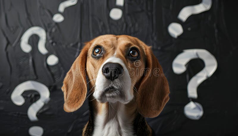 Funny Beagle Dog and Question Marks on Black Background Stock Photo ...
