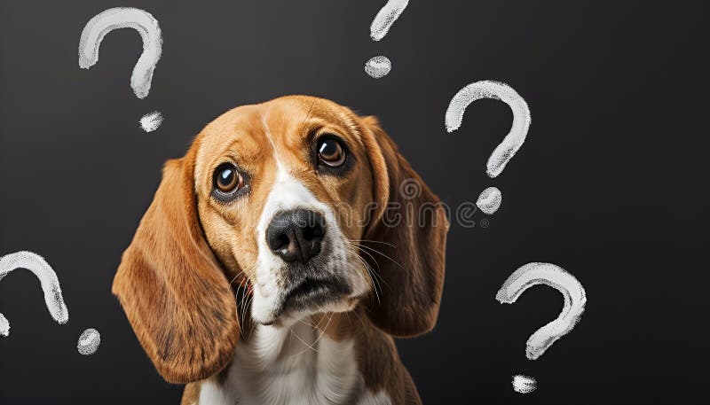 Funny Beagle Dog and Question Marks on Black Background Stock Photo ...