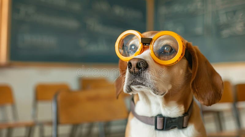 Smart Beagle Dog Wearing Funny Yellow Glasses School Classroom Pet Cute ...