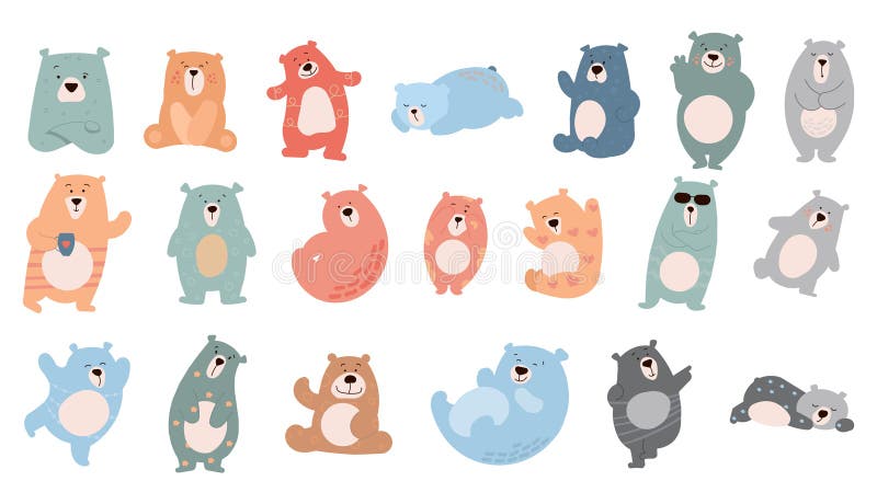 Funny Bear in Different Pose and Activities Stock Vector - Illustration ...