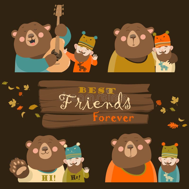 Funny Bear and Man are the Best Friends Stock Vector - Illustration of ...