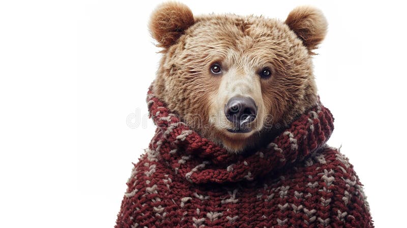 Funny Bear in Warm Sweater Isolated on White, Generative AI Stock ...