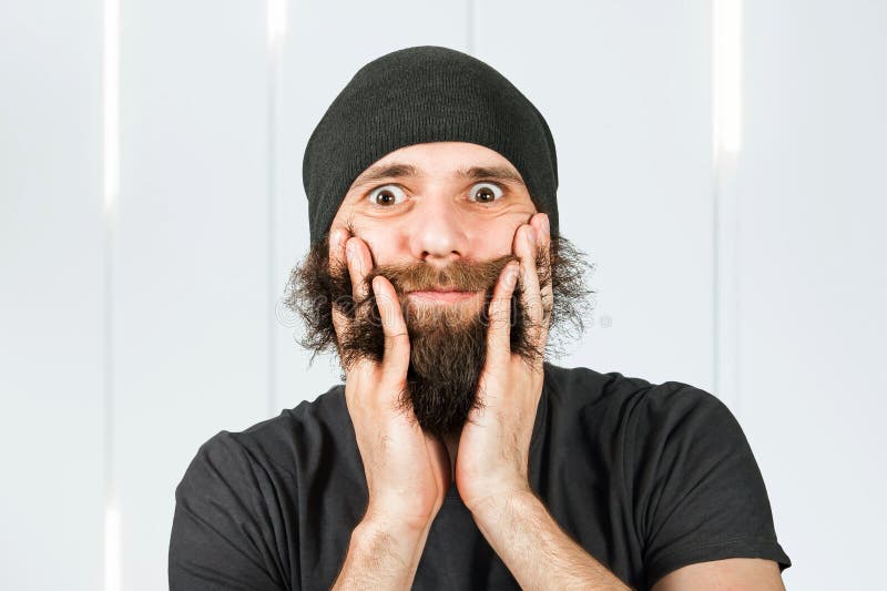 Funny Bearded Young Man Touch and Combing His Beard Stock Photo - Image ...