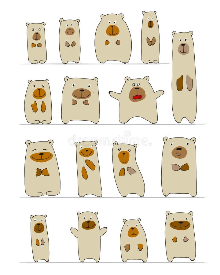 Funny Bears Collection, Sketch for Your Design Stock Vector ...