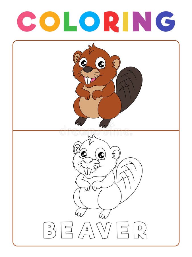 Funny Beaver Coloring Book with Example. Preschool Worksheet for ...