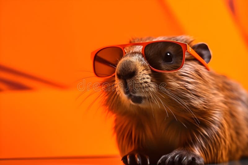 Funny Beaver Wearing Sunglasses in Studio with a Colorful and Bright ...
